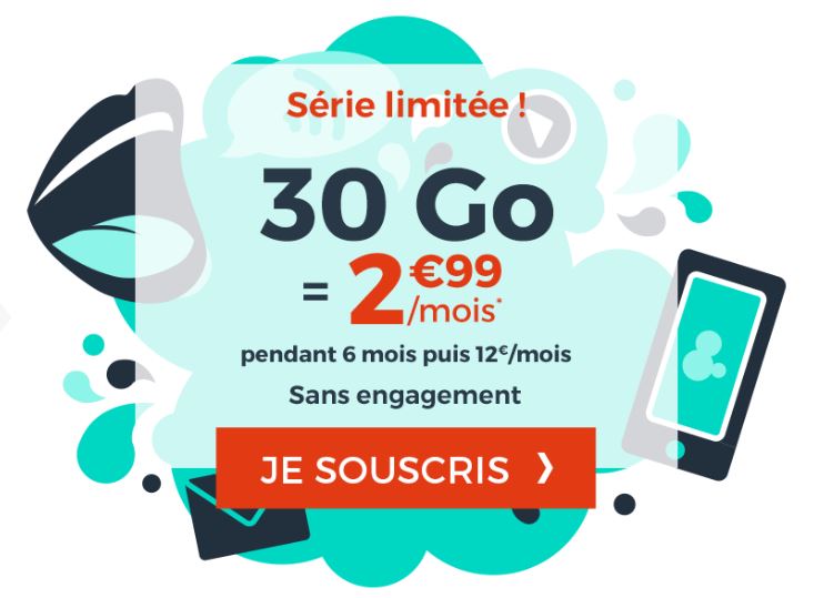 Forfait Cdiscount mobile 30 Go : 2,99€/mois pendant 6 mois - Capitaine Forfait